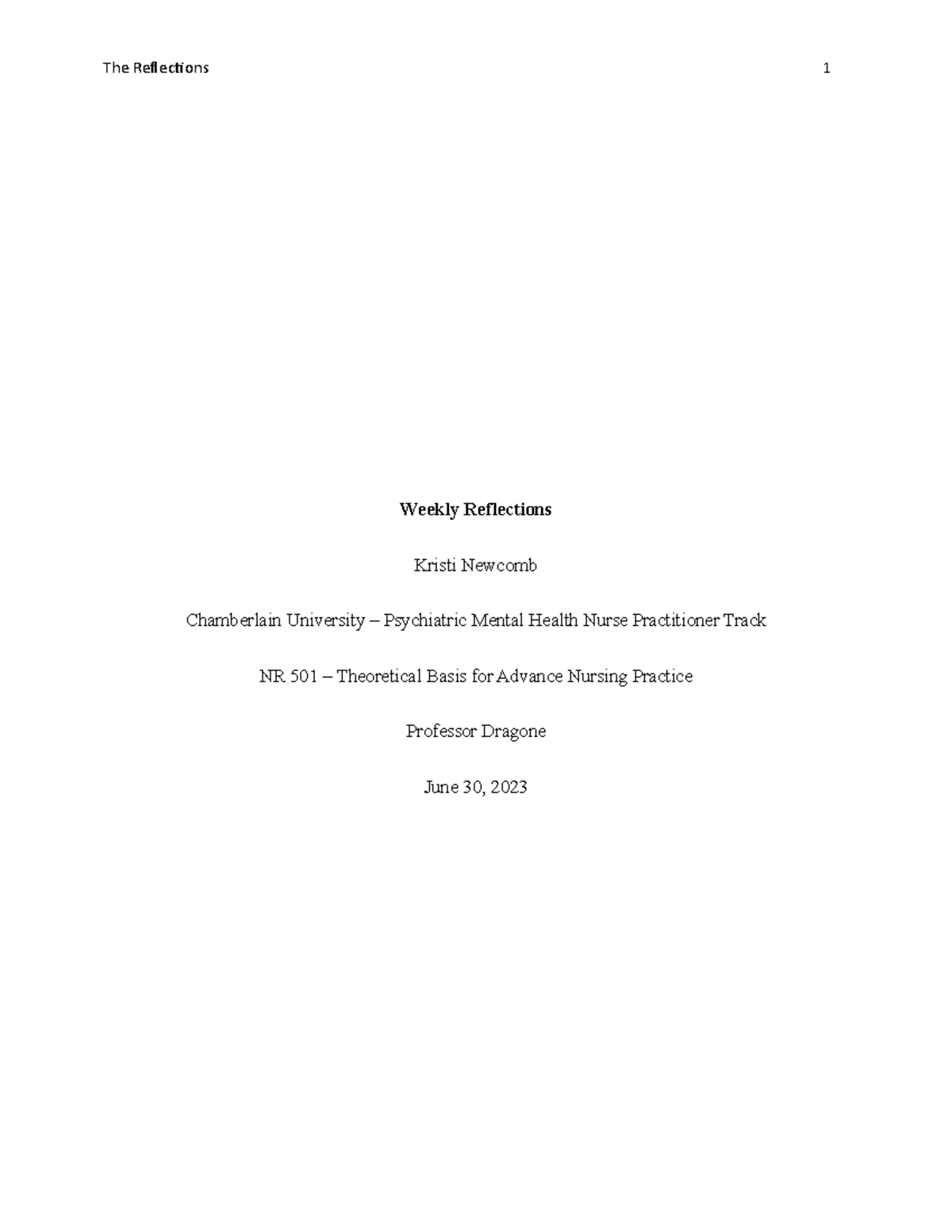 NR501 - Weekly Reflections - Weekly Reflections Kristi Newcomb ...