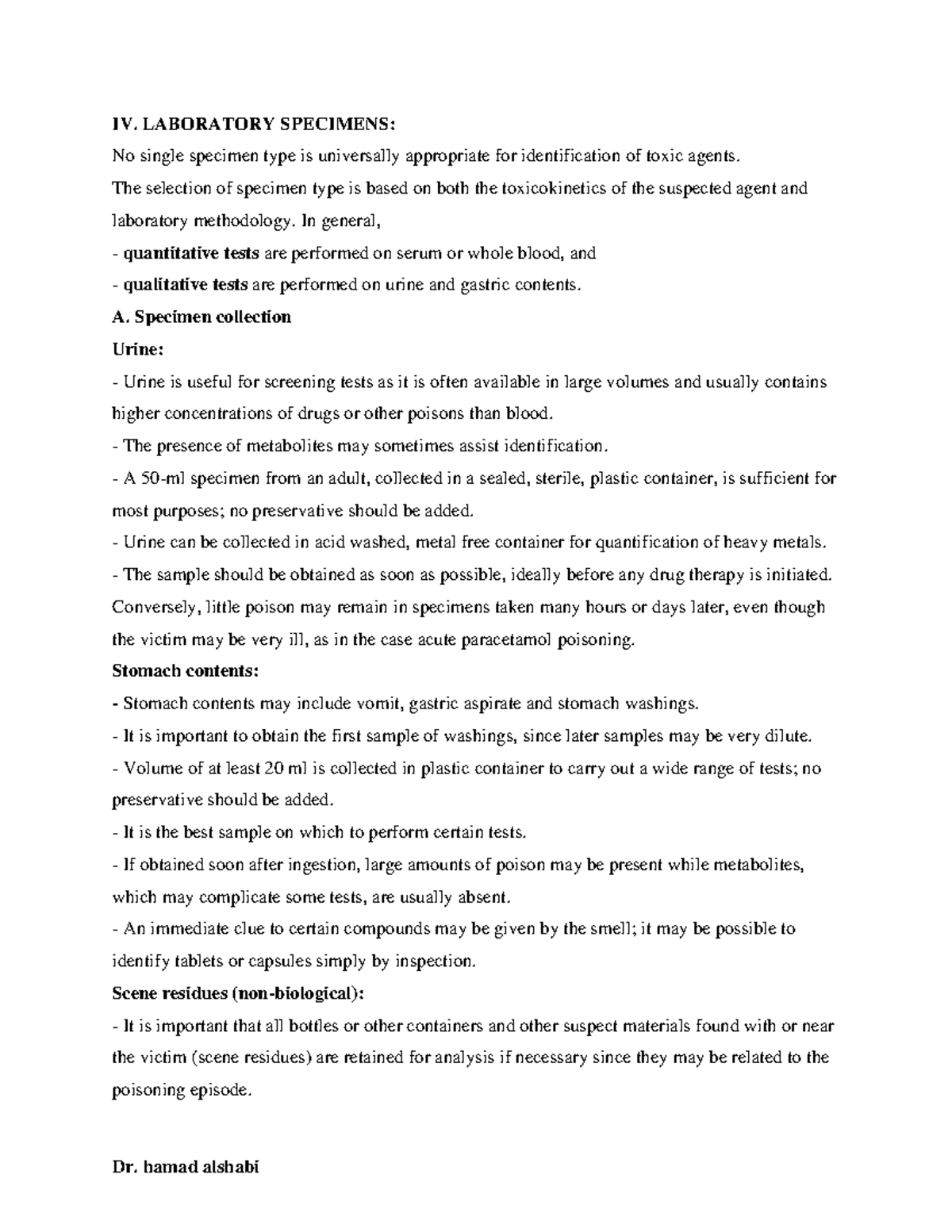 IV. Laboratory Specimens-1 - Dr. hamad alshabi IV. LABORATORY SPECIMENS ...