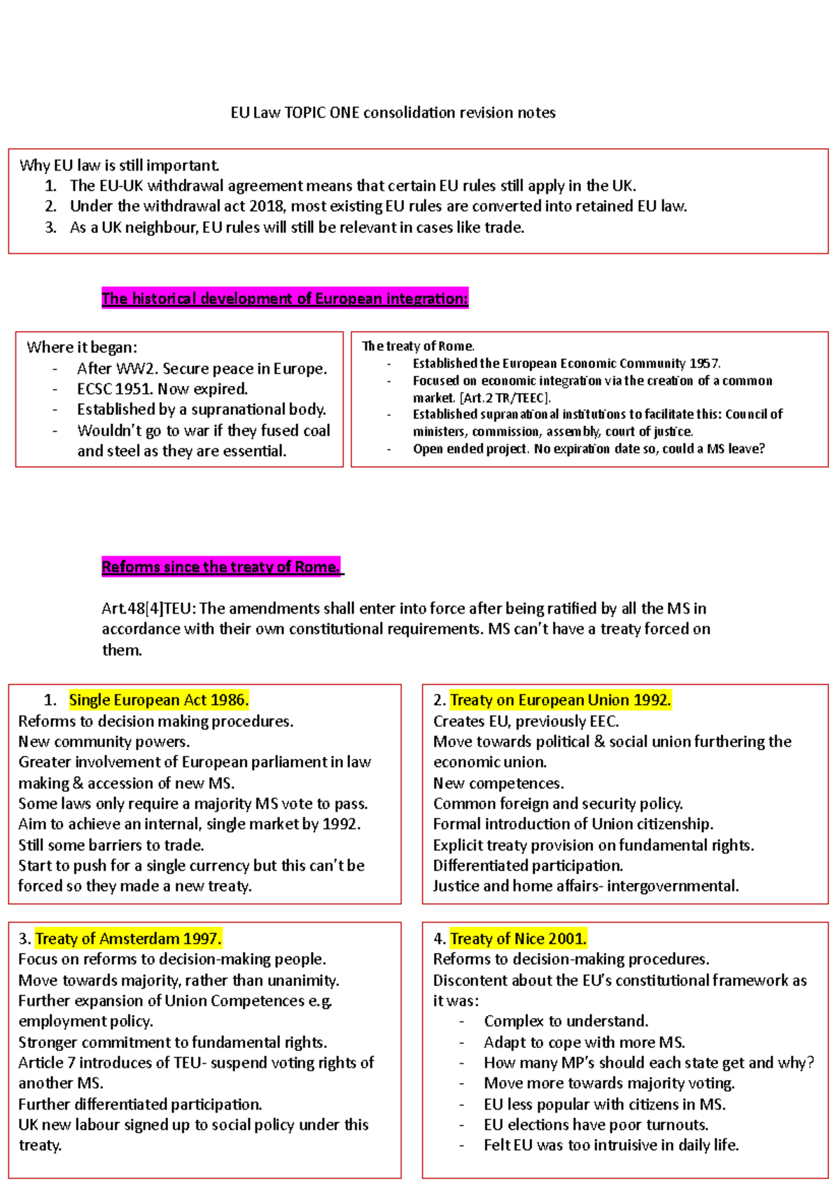 EU Law consolidation revision notes - EU Law TOPIC ONE consolidation ...