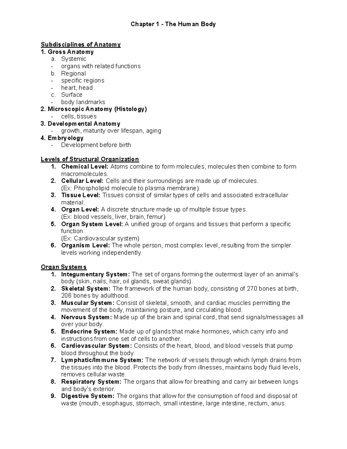 BIOL-4 Ch.1 - The Human Body - Chapter 1 - The Human Body ...