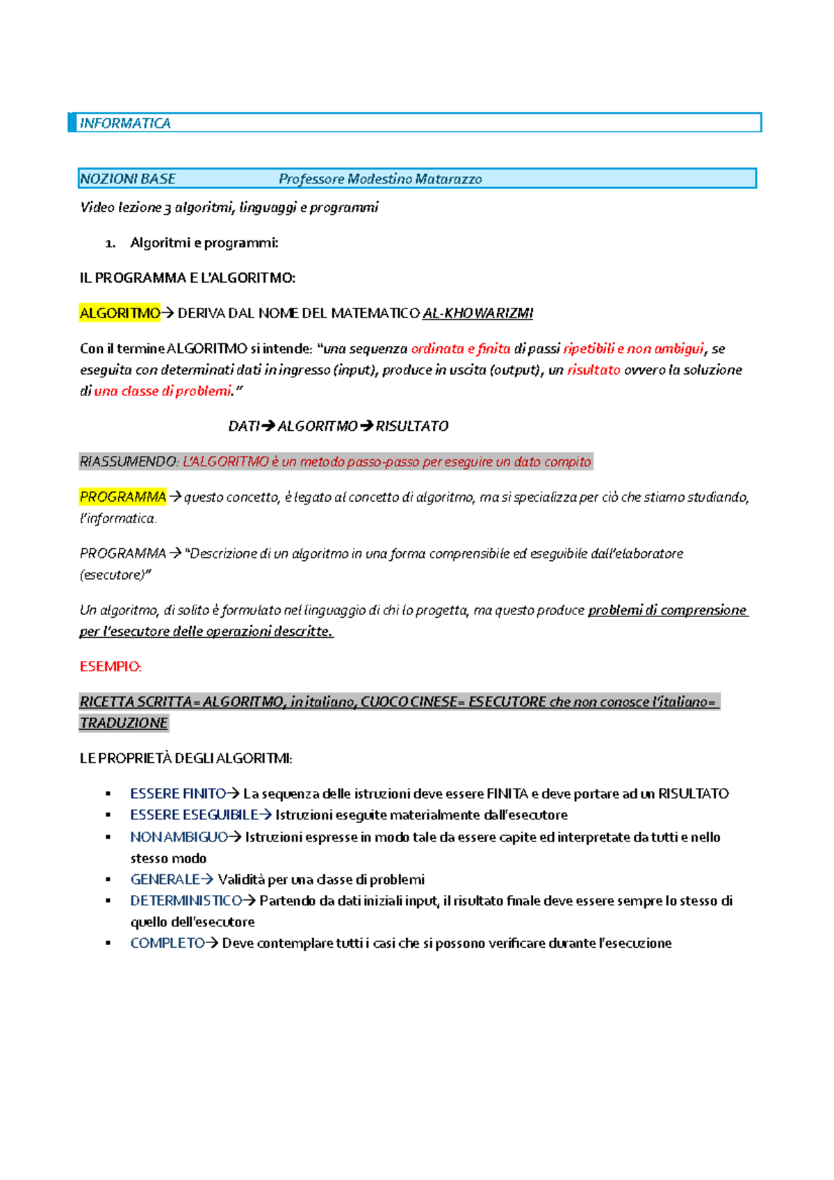 Informatica - INFORMATICA NOZIONI BASE Professore Modestino Matarazzo ...