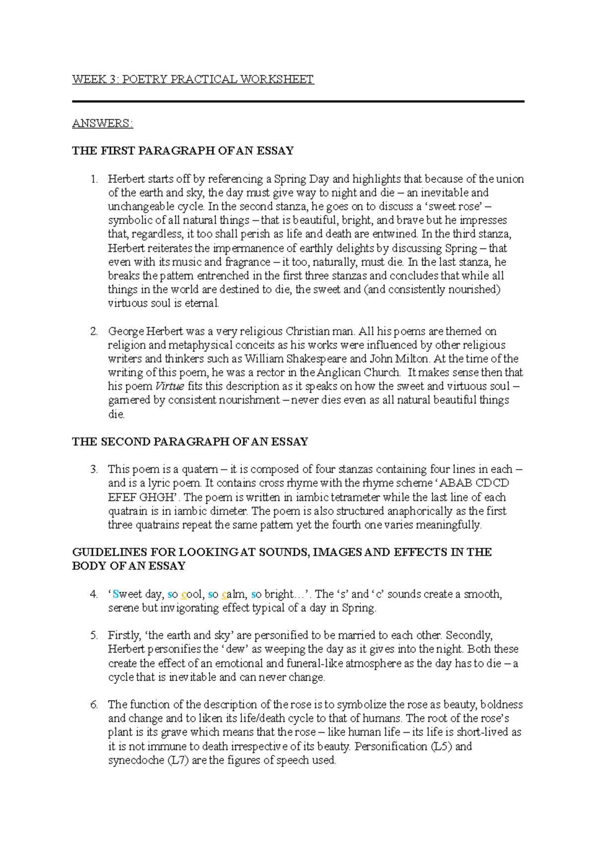 Week 3 Poetry Practical Worksheet WEEK 3 POETRY PRACTICAL WORKSHEET Week 3 Poetry Practical Worksheet WEEK 3 POETRY PRACTICAL WORKSHEET