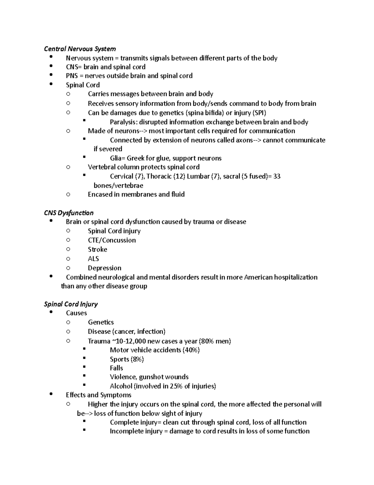 Spinal Cord - CNS section of course - Central Nervous System Nervous ...