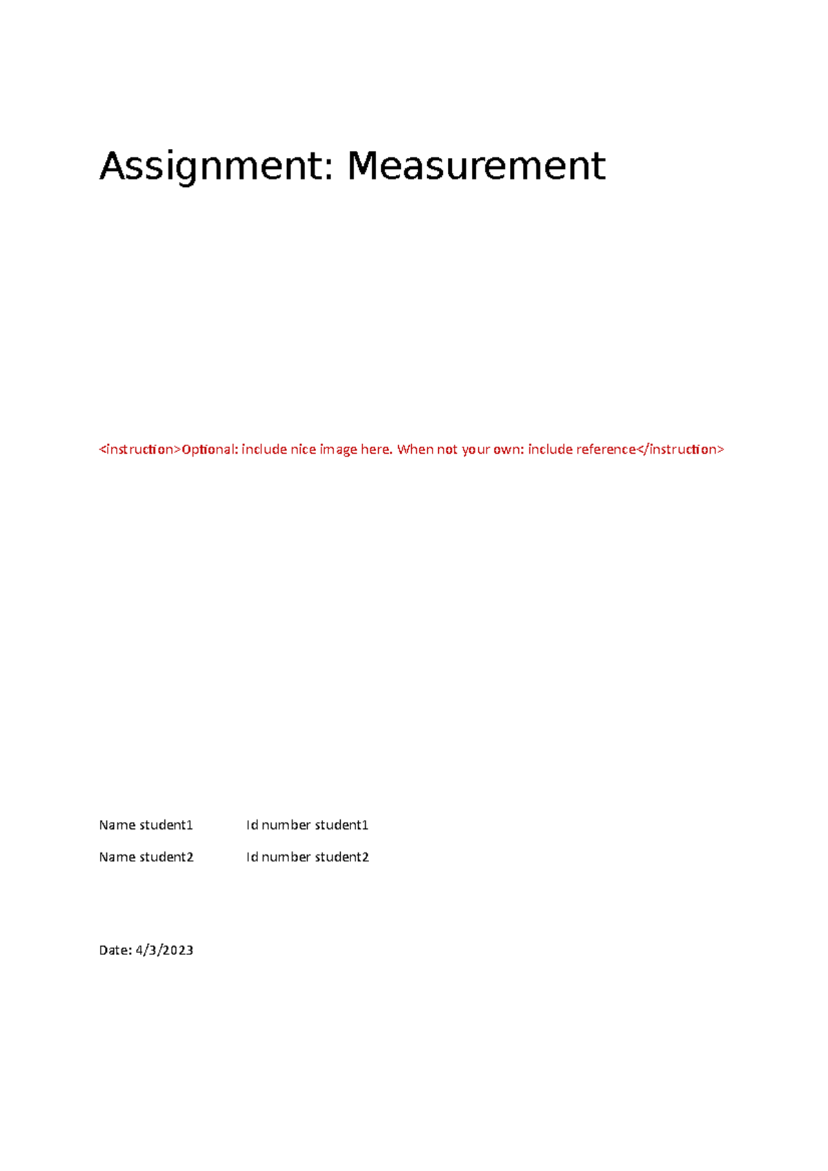 Report template measurement assignment - Assignment: Measurement ...