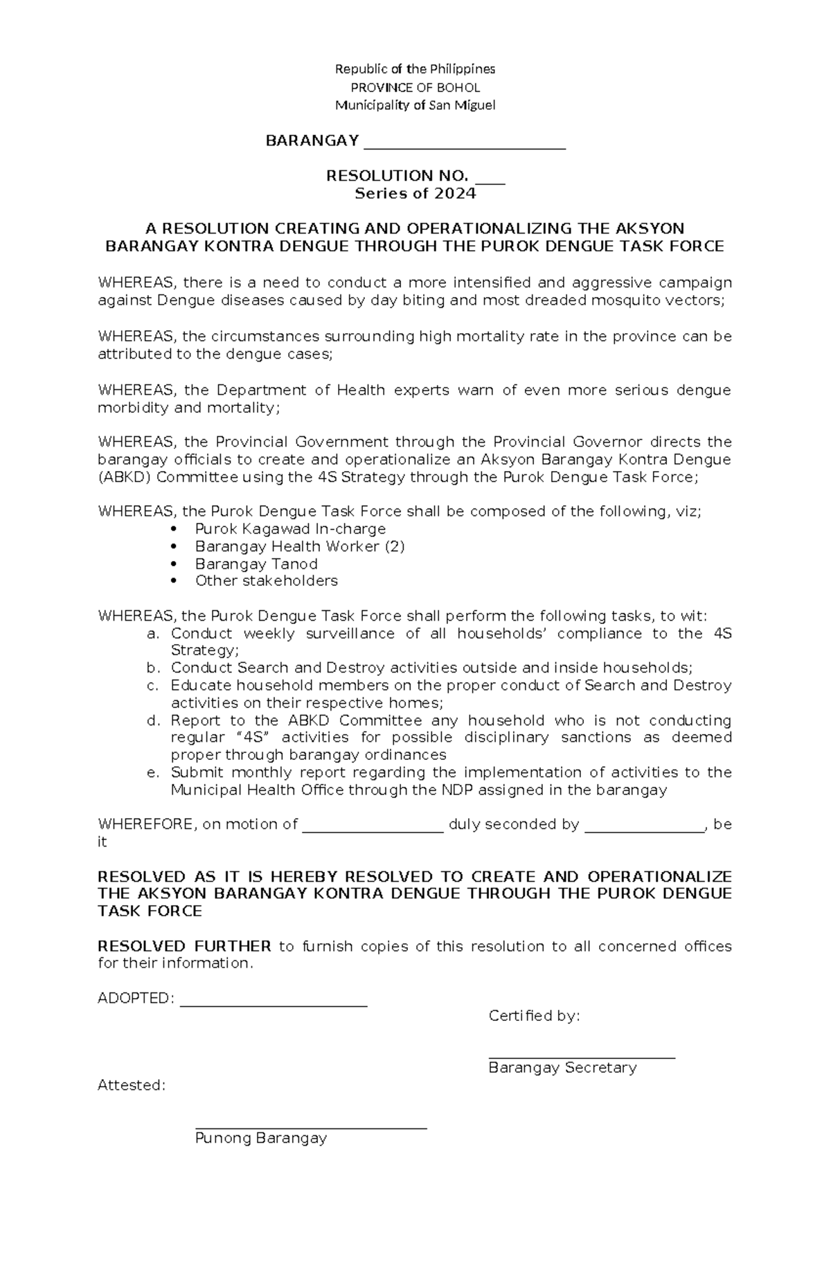 Resolution - Republic of the Philippines PROVINCE OF BOHOL Municipality ...