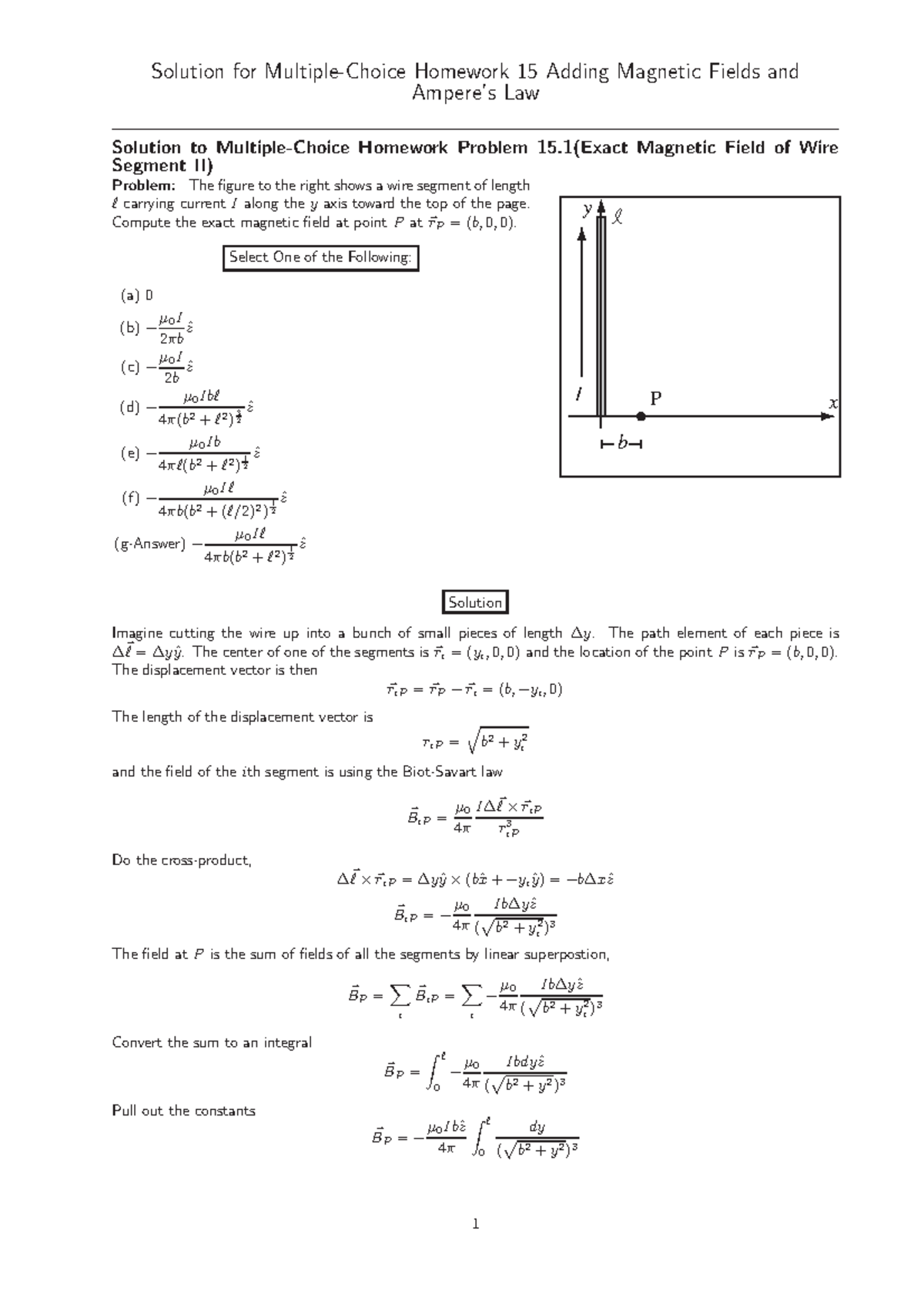Solution MC Hwk (15) - MC HW 15 - Solution for Homework 15 Adding Magnetic Fields and Law ...