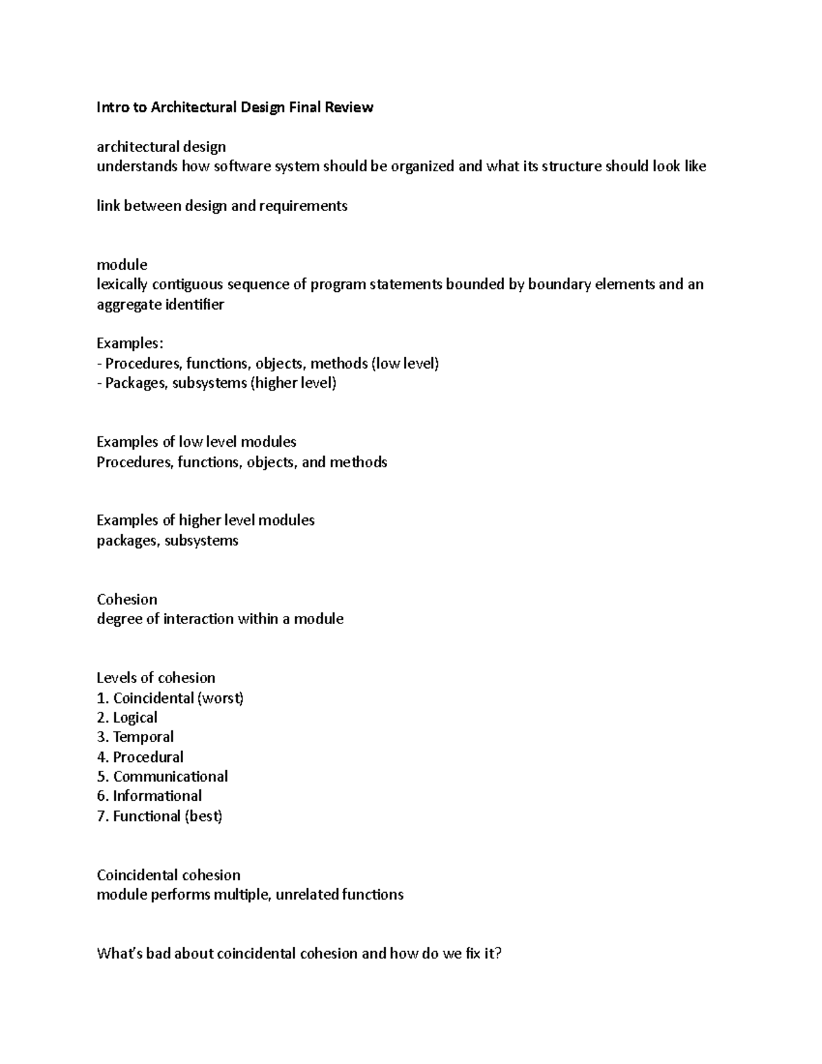 Intro to Architectural Design Final Review - Intro to Architectural ...