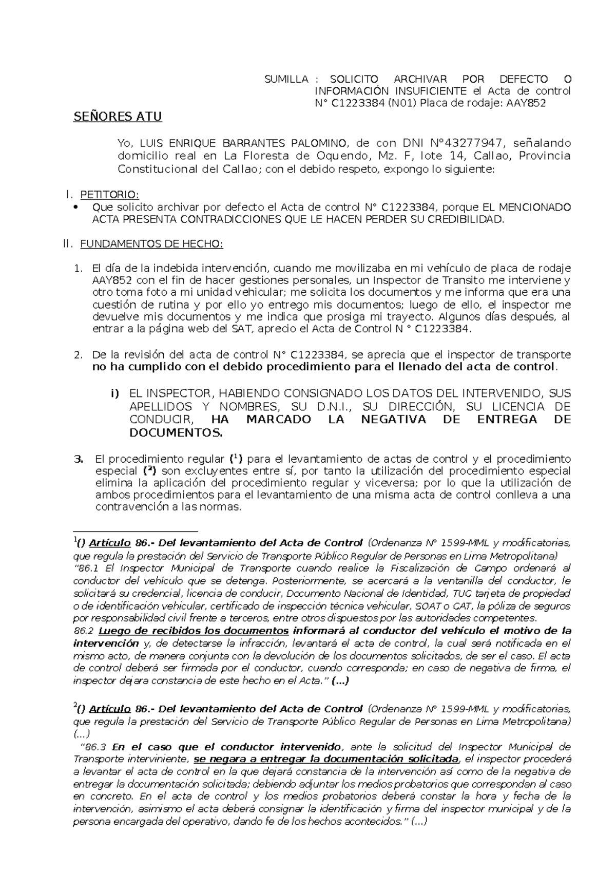 Archivar POR Defecto O Información Insuficiente N01 - Barrantes ...