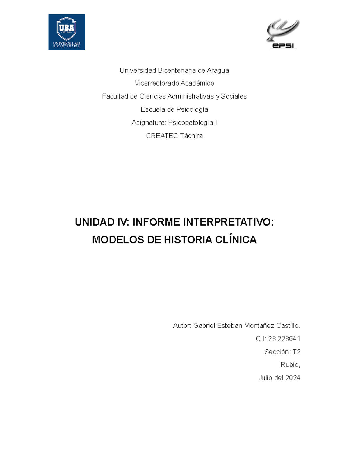 Informe interpretativo Gabriel Montañez T2 - Universidad Bicentenaria ...