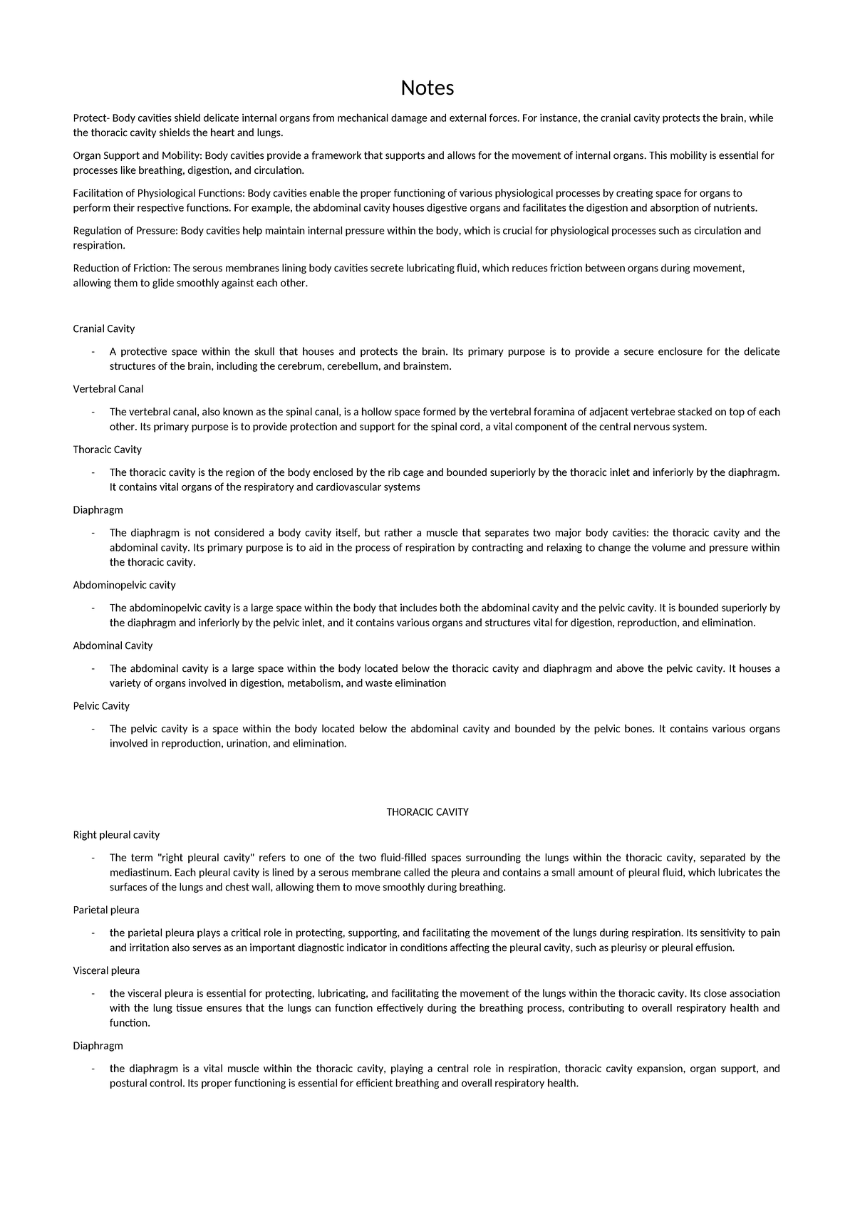 Notes-for-anatomy - Hope this helps. - Notes Protect- Body cavities ...