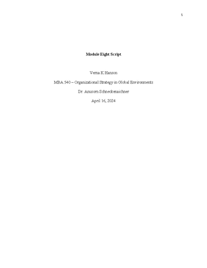 Module 8 Email - 1 Module Eight Email Verna K Hanson MBA 540 ...