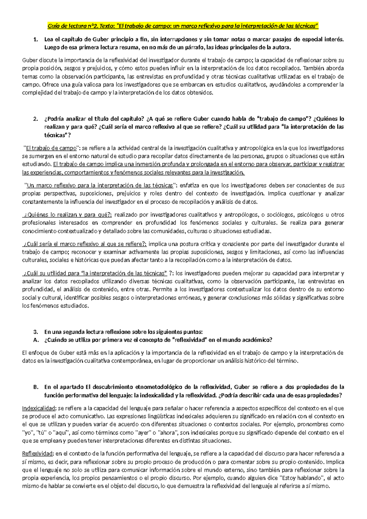 TIA Guía de lectura 2 - Guía de lectura n°2. Texto: “El trabajo de ...