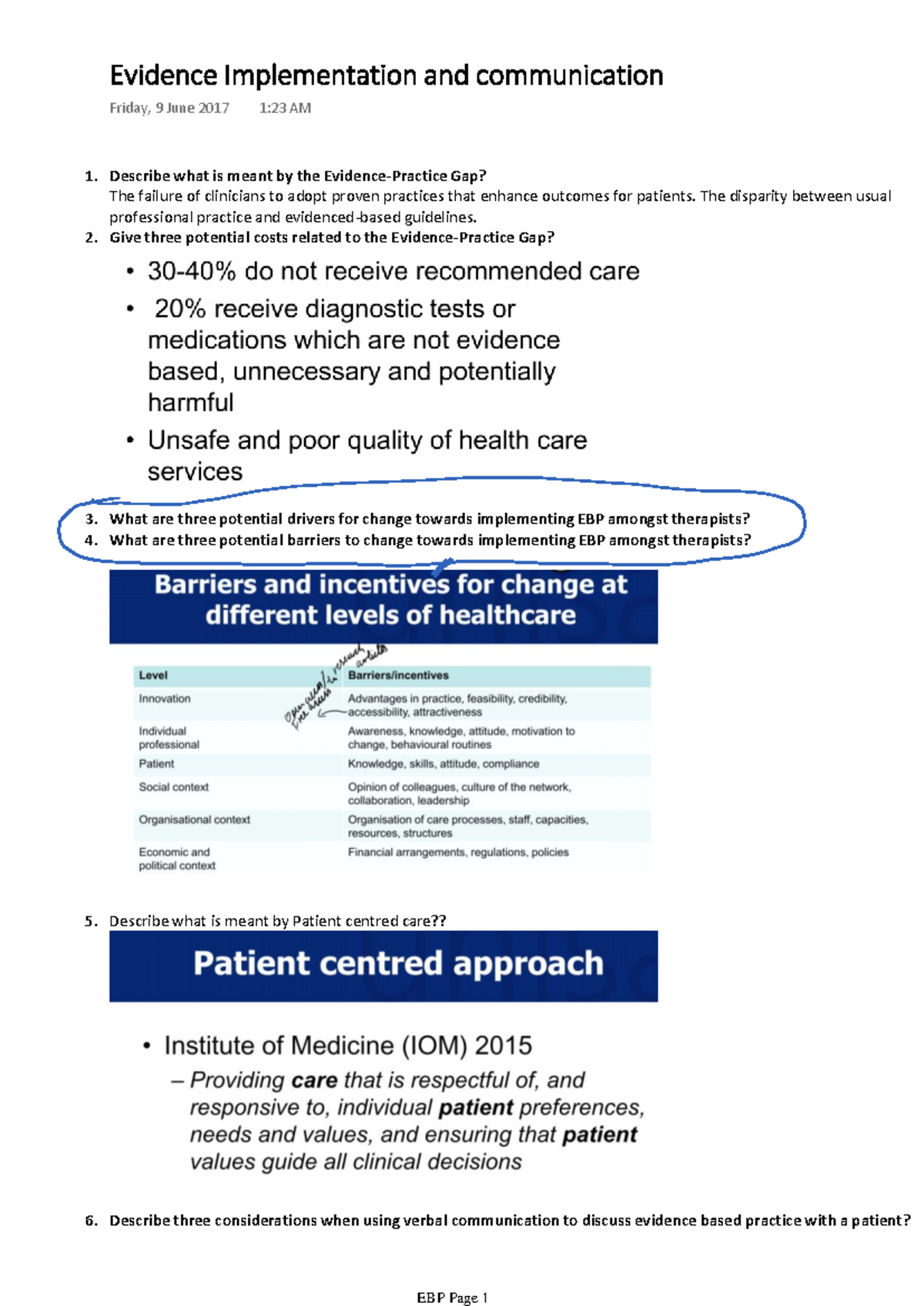Evidence Implementation and communication - 1. Describe what is meant ...