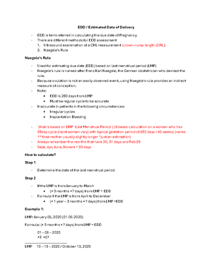 EDD - practice - EDD / Estimated Date of Delivery EDD is term referred ...