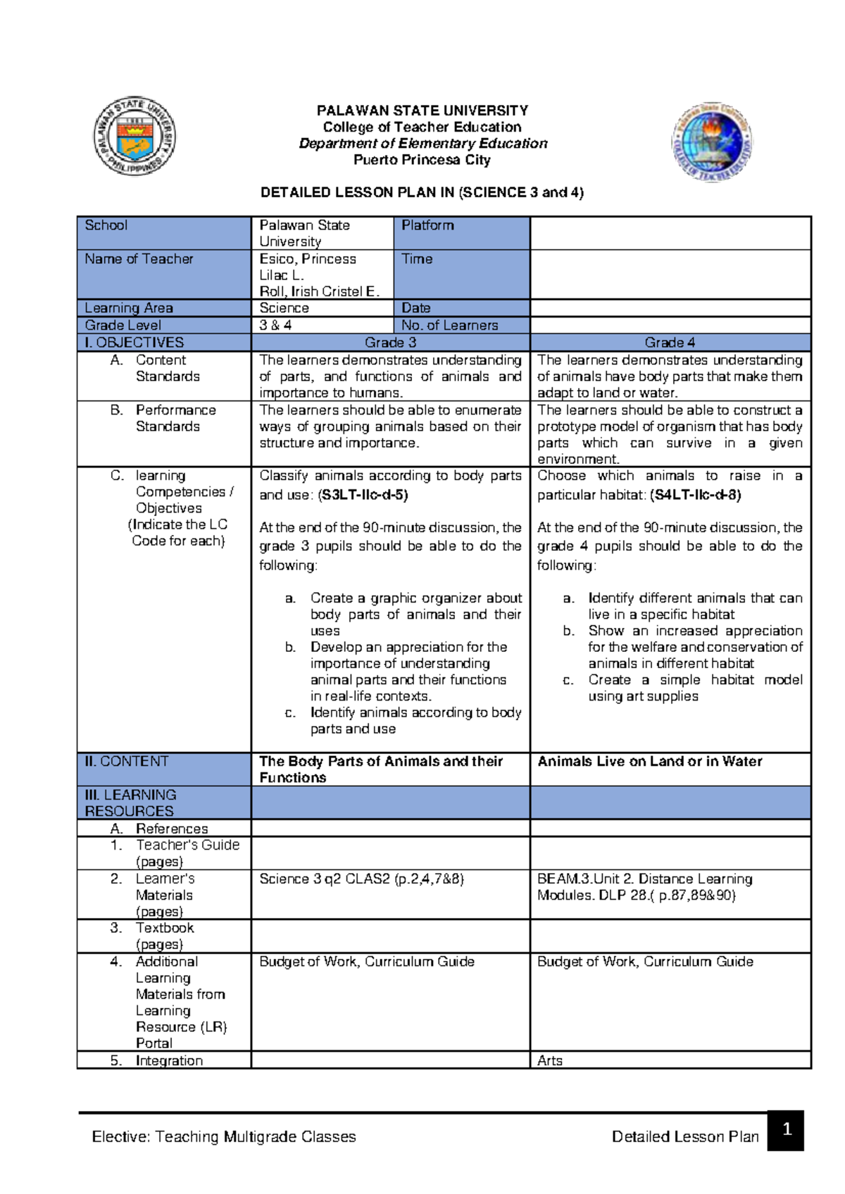 DLP MG ER - lesson plan - PALAWAN STATE UNIVERSITY College of Teacher ...