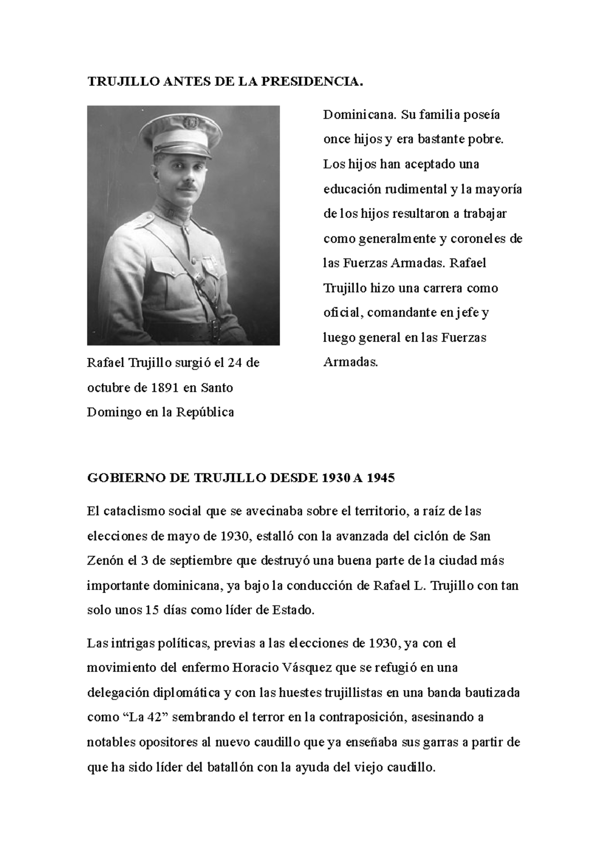 Gobierno de trujillo 1930 a 1945 - TRUJILLO ANTES DE LA PRESIDENCIA ...