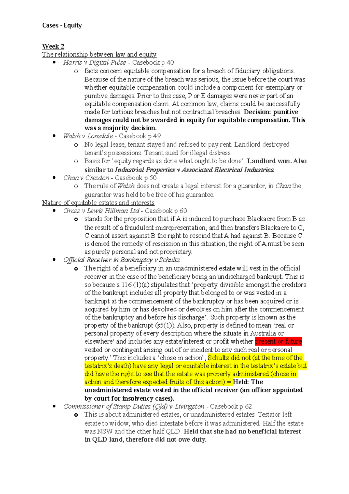 Equity Exam Prep Case Summaries - Cases Equity Week 2 The relationship ...