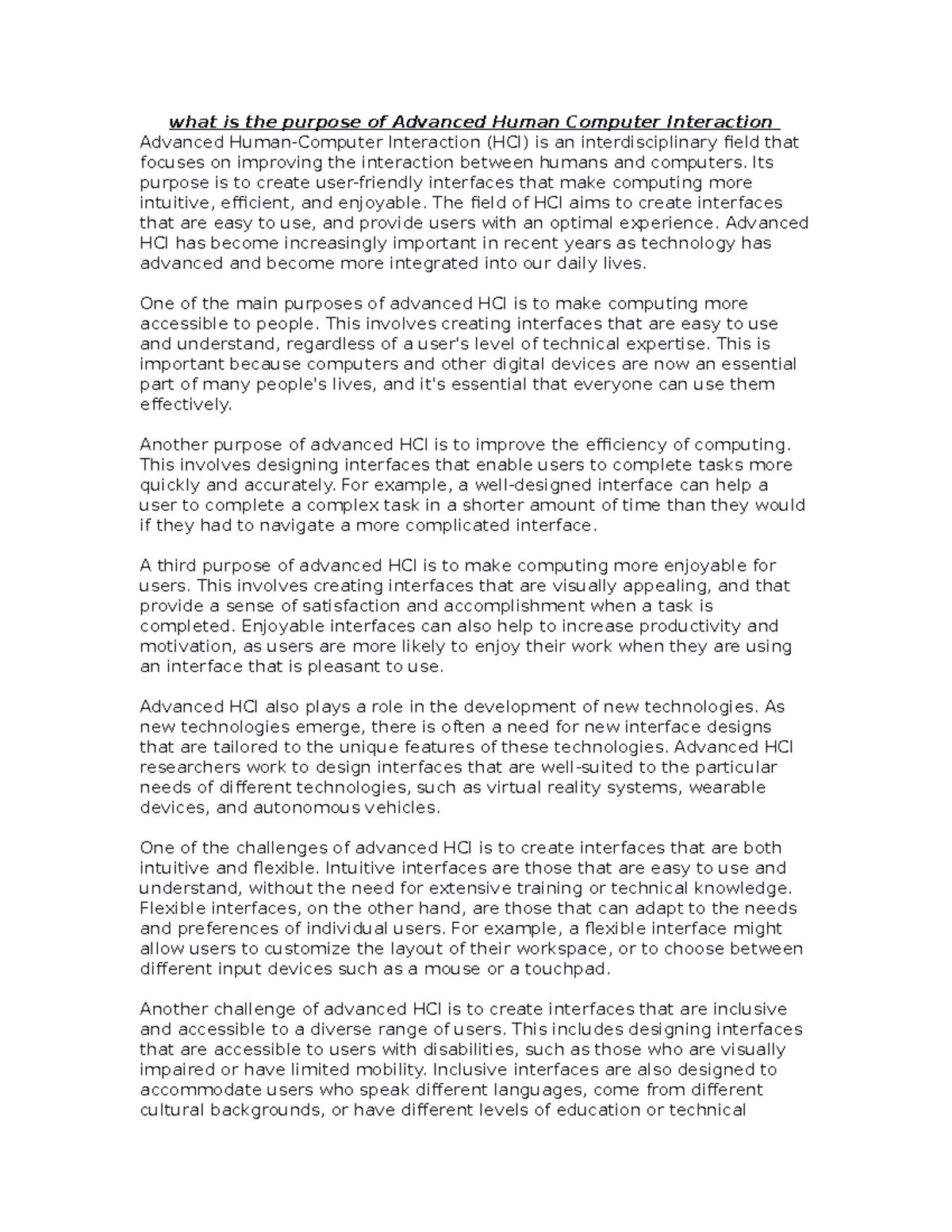 What is the purpose of Advanced Human Computer Interaction - Its ...