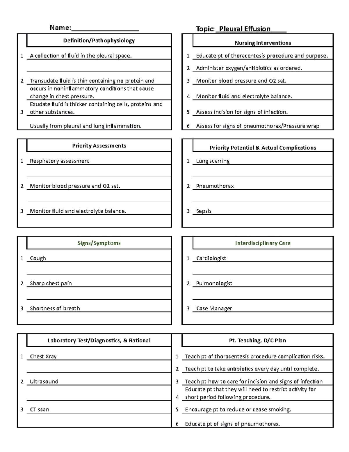 Plueral Effusion - Name:_________________ Topic:Pleural Effusion ...