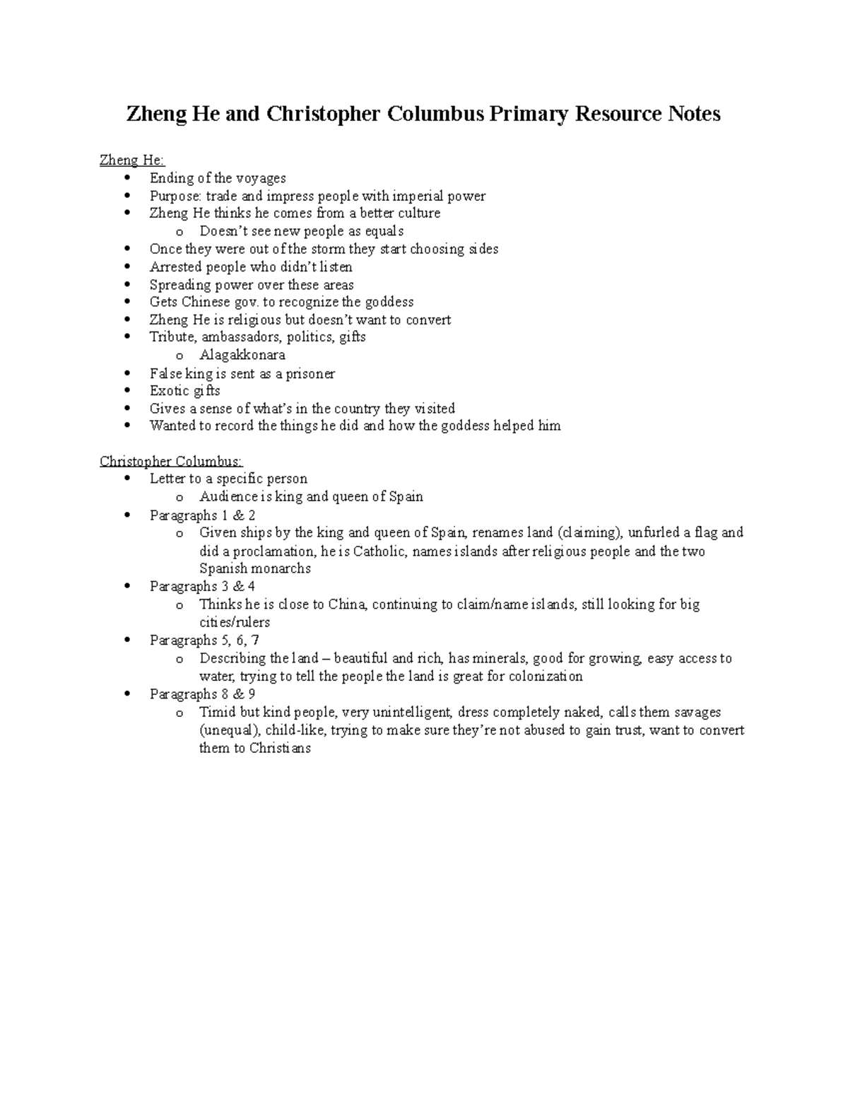 Zheng He and Christopher Columbus Primary Resource Notes - to recognize ...