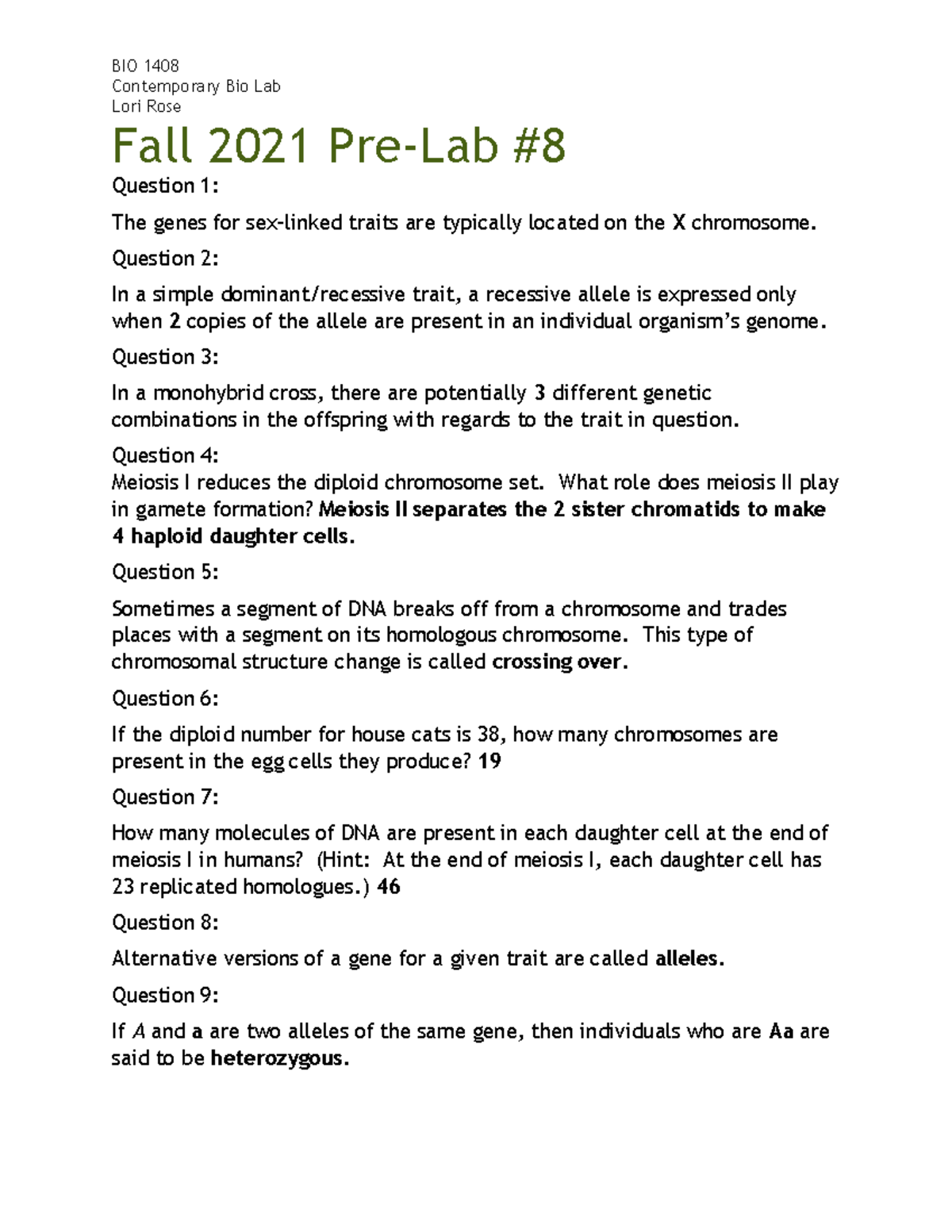 Fall 2021 Pre-Lab #8 - BIO 114 - SHSU - Studocu