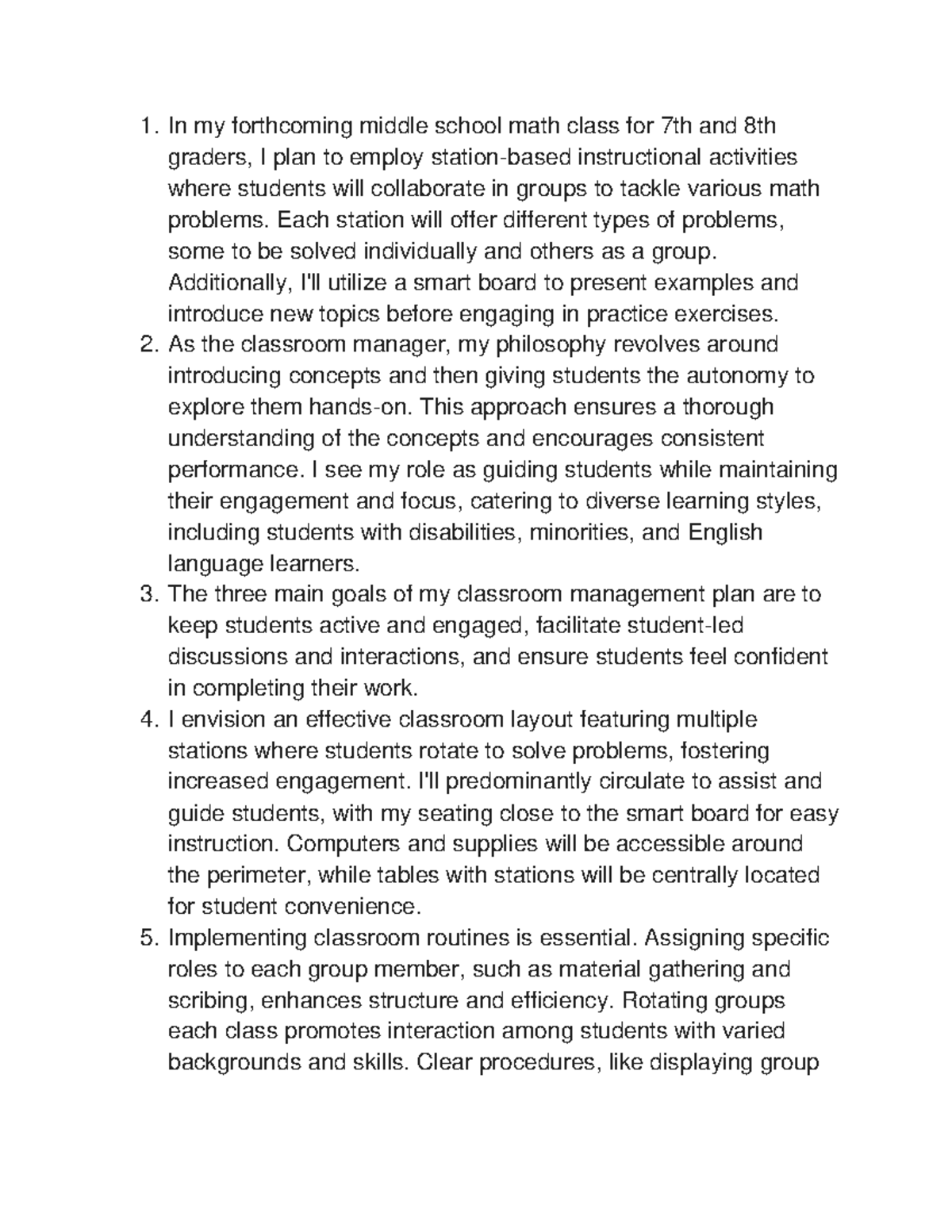 Task 1 d095 - In my forthcoming middle school math class for 7th and ...