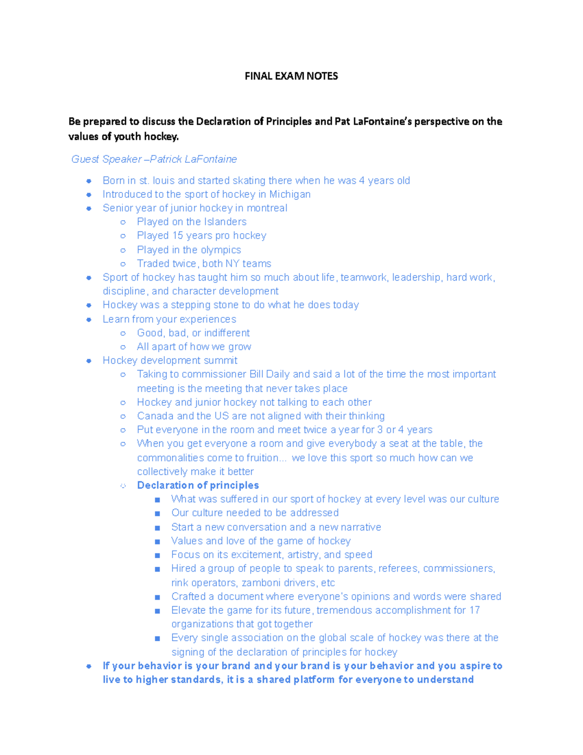 Final EXAM TSTD Notes - FINAL EXAM NOTES Be prepared to discuss the ...