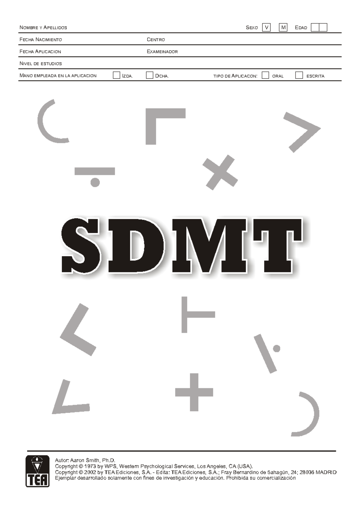 SDMT Test de dígitos y símbolos para aplicación en psicología en campo ...