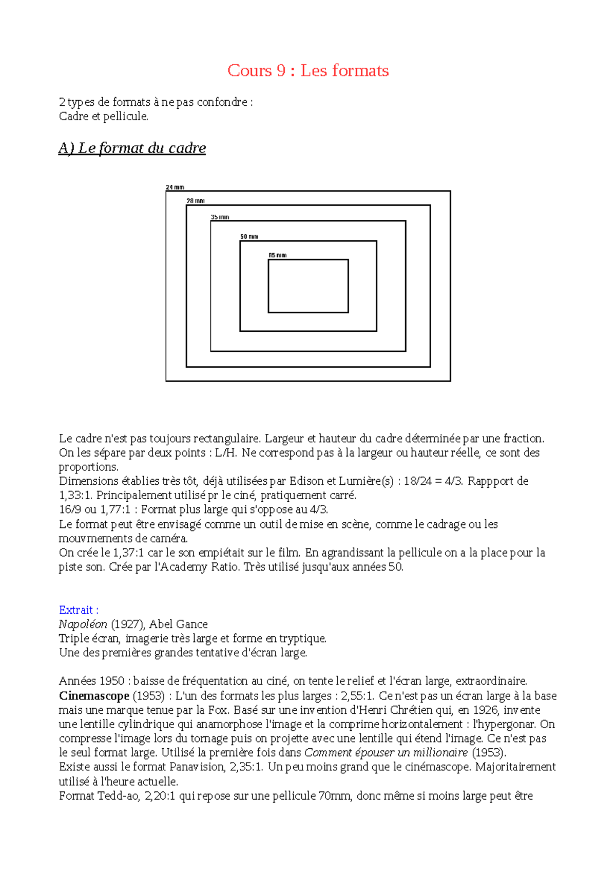 CM10 Les formats - Analyse du film 2 - Cours 9 : Les formats 2 types de ...
