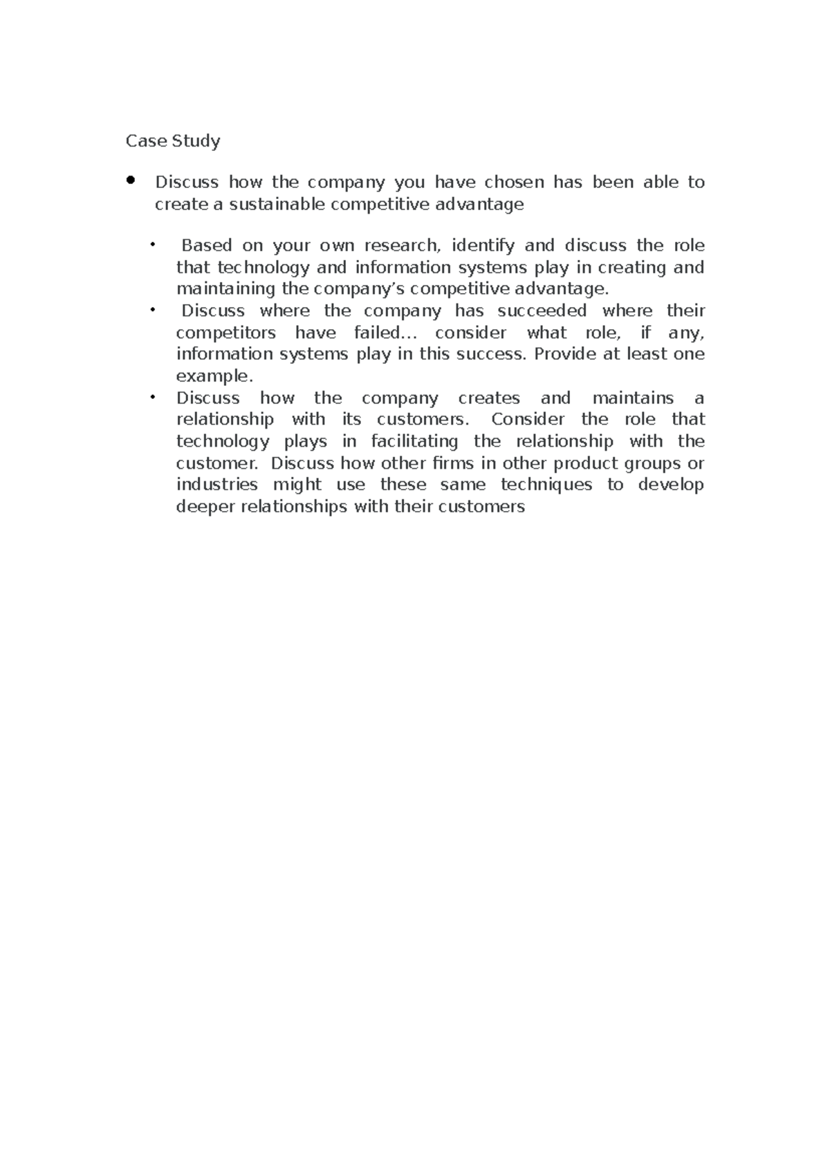 MIS Case W 1 - Devise case study sample questions for students - The ...