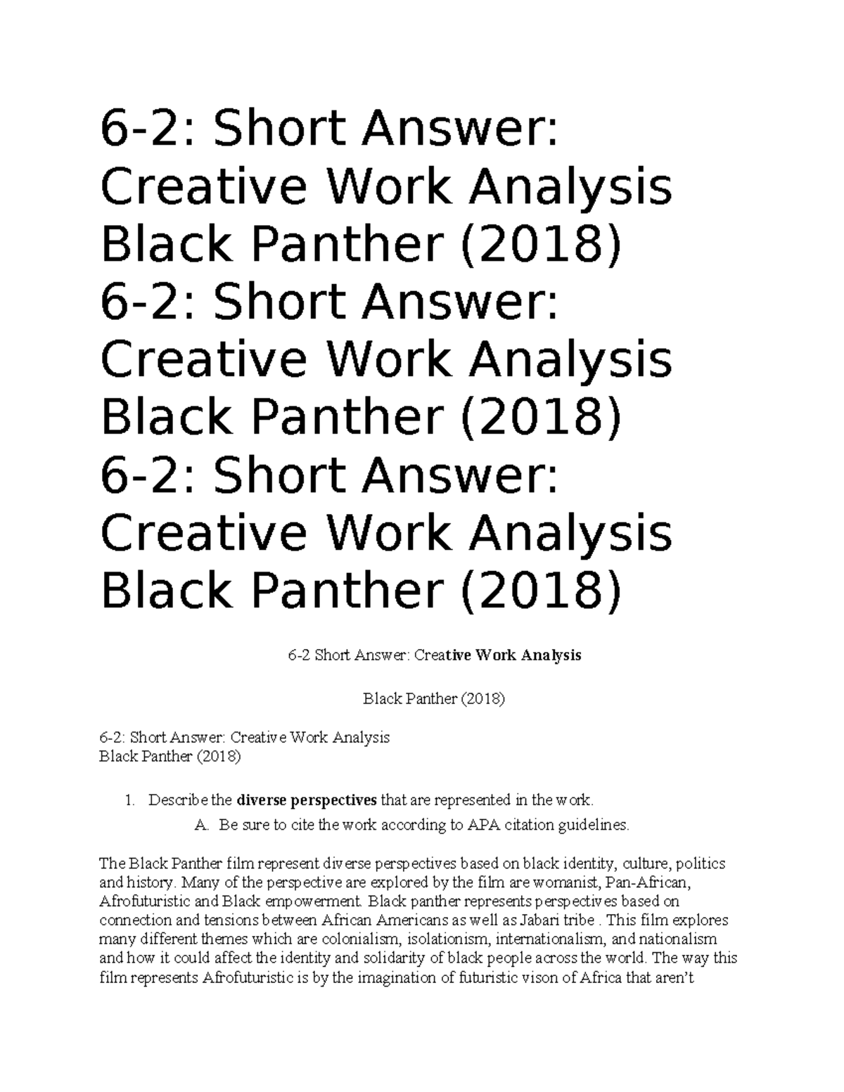 Hum module 6 - got a 95 - 6-2: Short Answer: Creative Work Analysis ...
