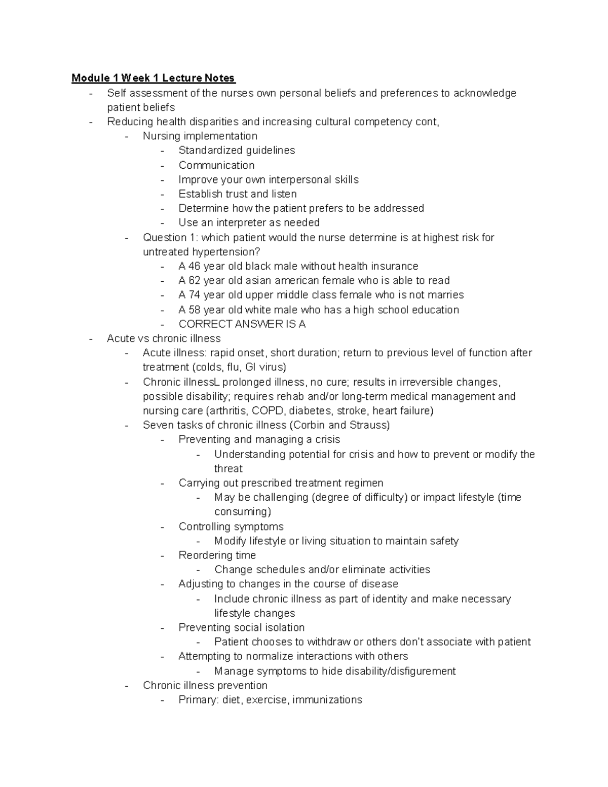 Adult Health Theory J1 lecture notes - Module 1 Week 1 Lecture Notes ...