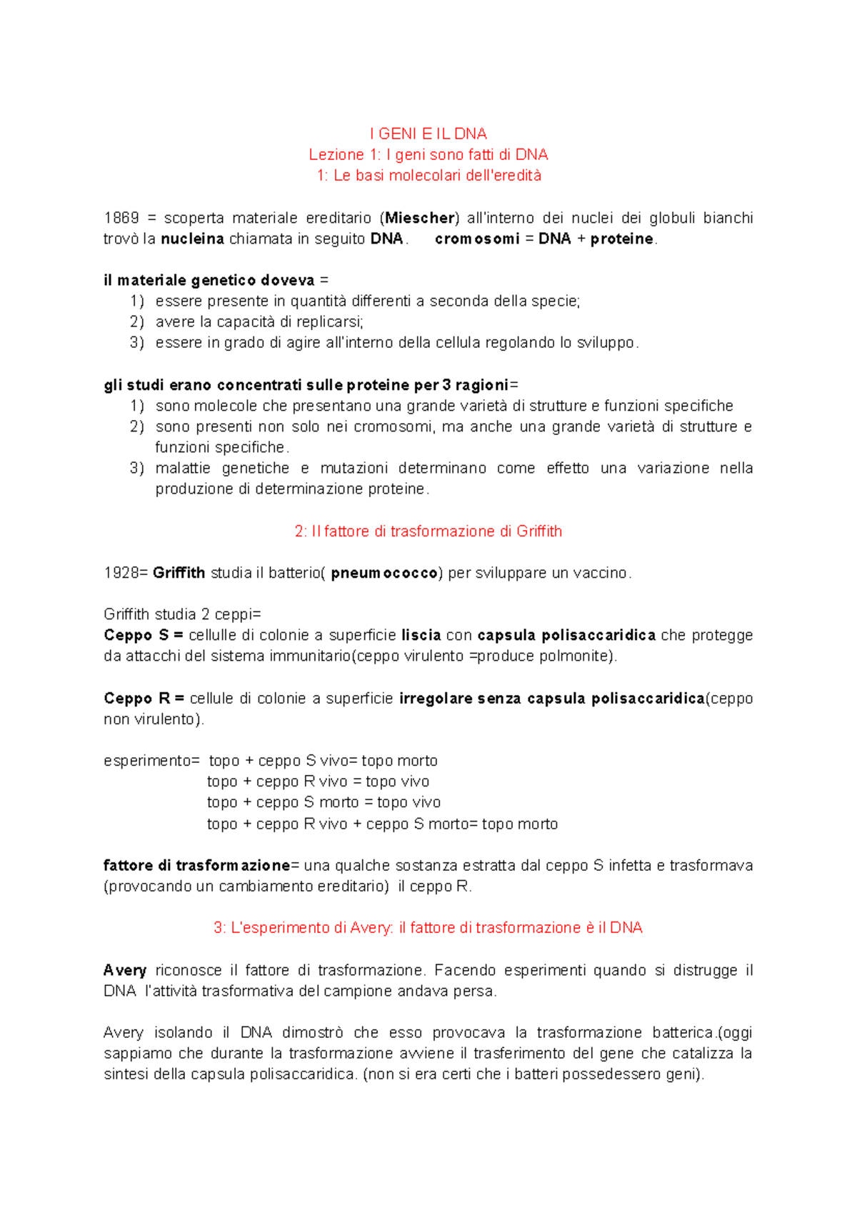 I GENI E IL DNA - appunti di lezione/ libro su geni e DNA arogmenti di ...