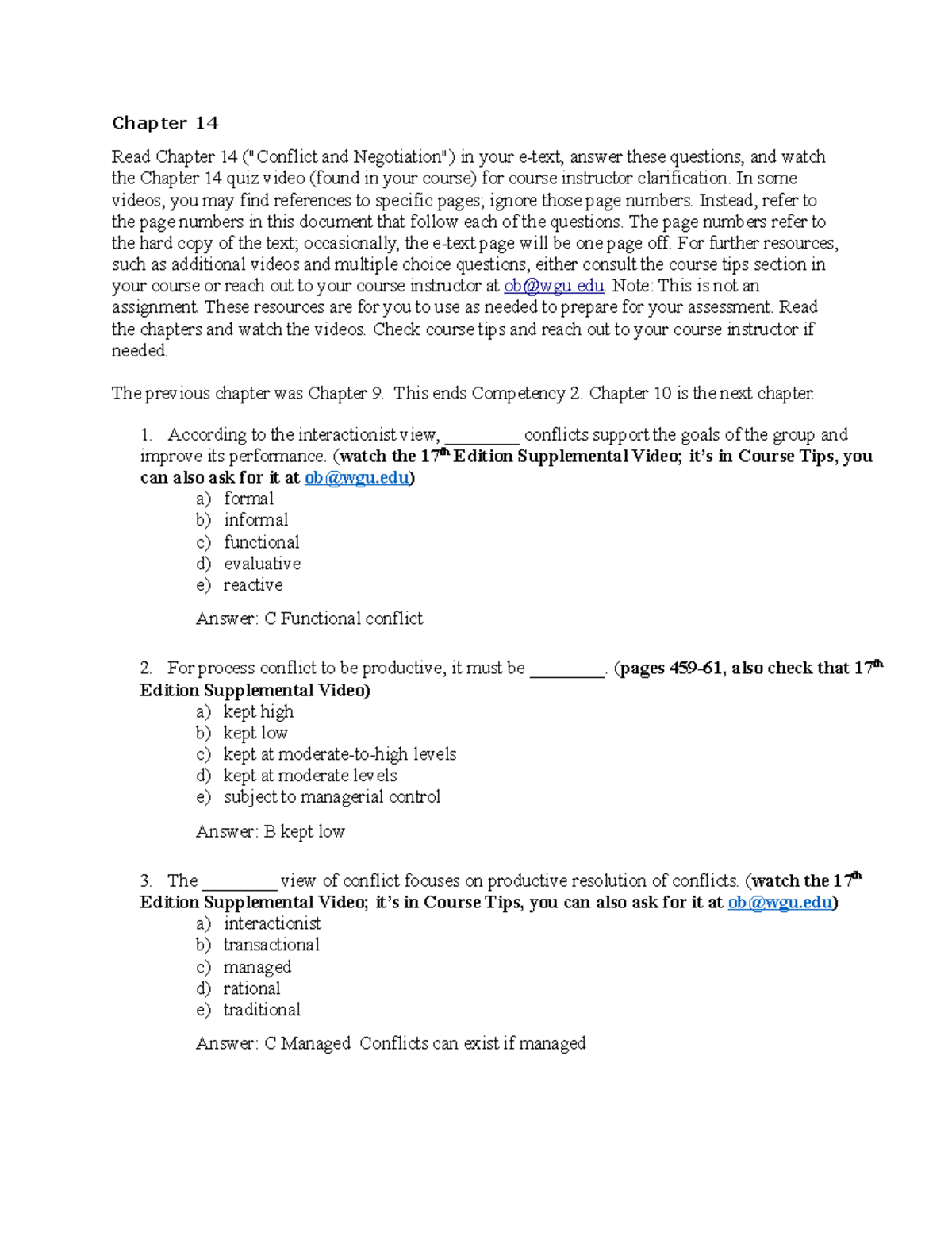 Chapter 14 questions - Chapter 14 Read Chapter 14 ("Conflict and ...