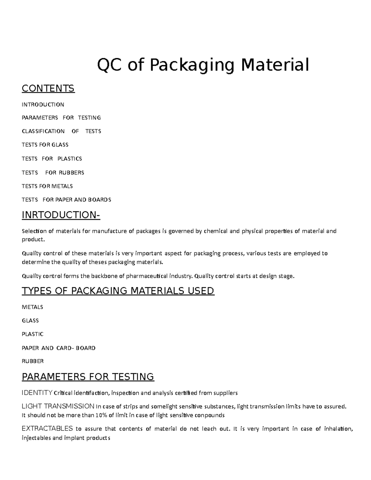 Chapter - 13 QC of Packaging Material - QC of Packaging Material ...