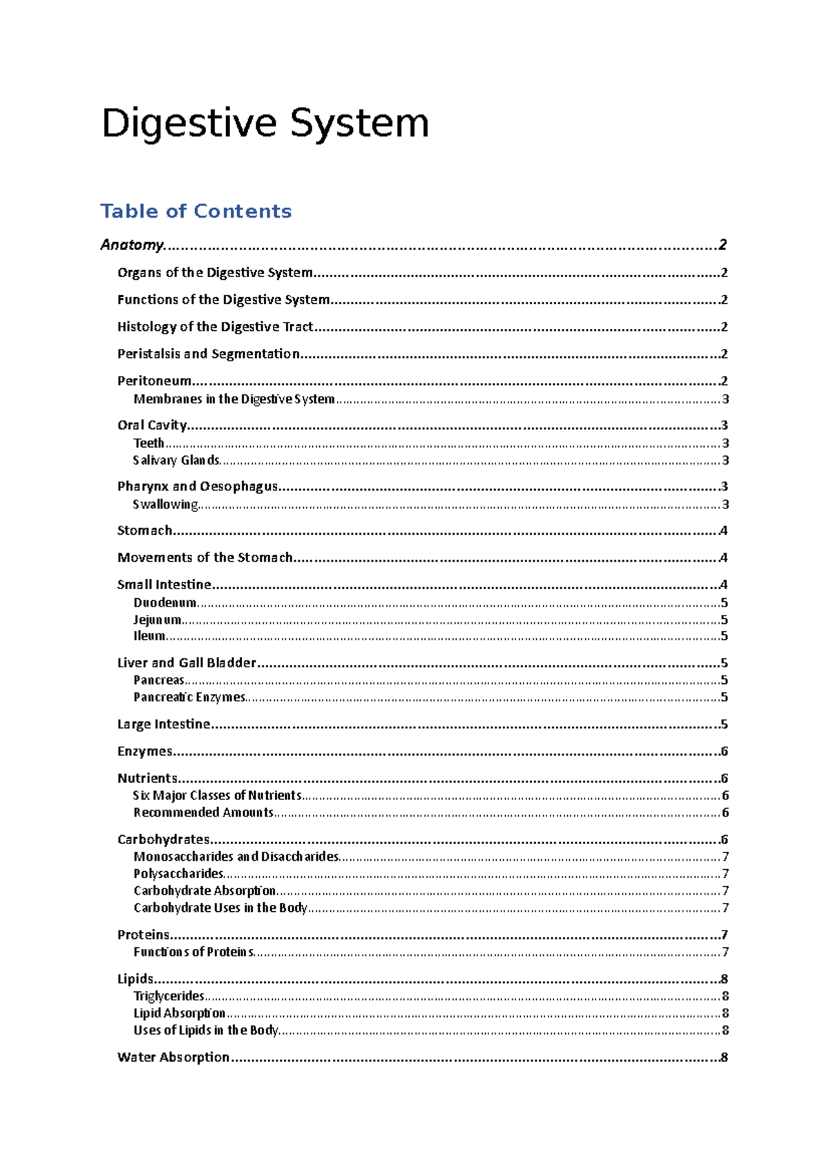Digestive System - Lecture notes 3 - Digestive System - Studocu