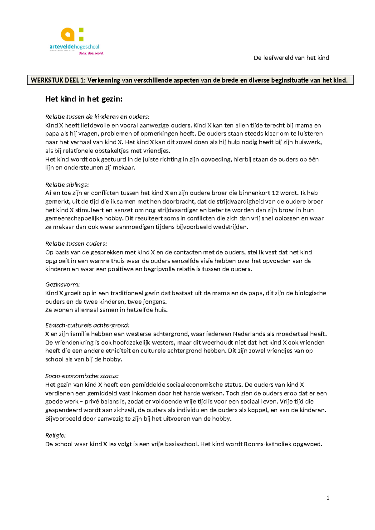 Deel 1 De leefwereld van het kind - De leefwereld van het kind WERKSTUK ...