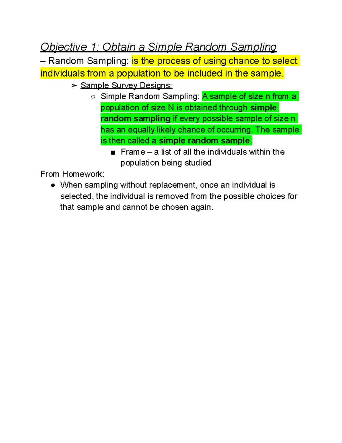 1.3 Notes - Objective 1: Obtain a Simple Random Sampling – Random ...