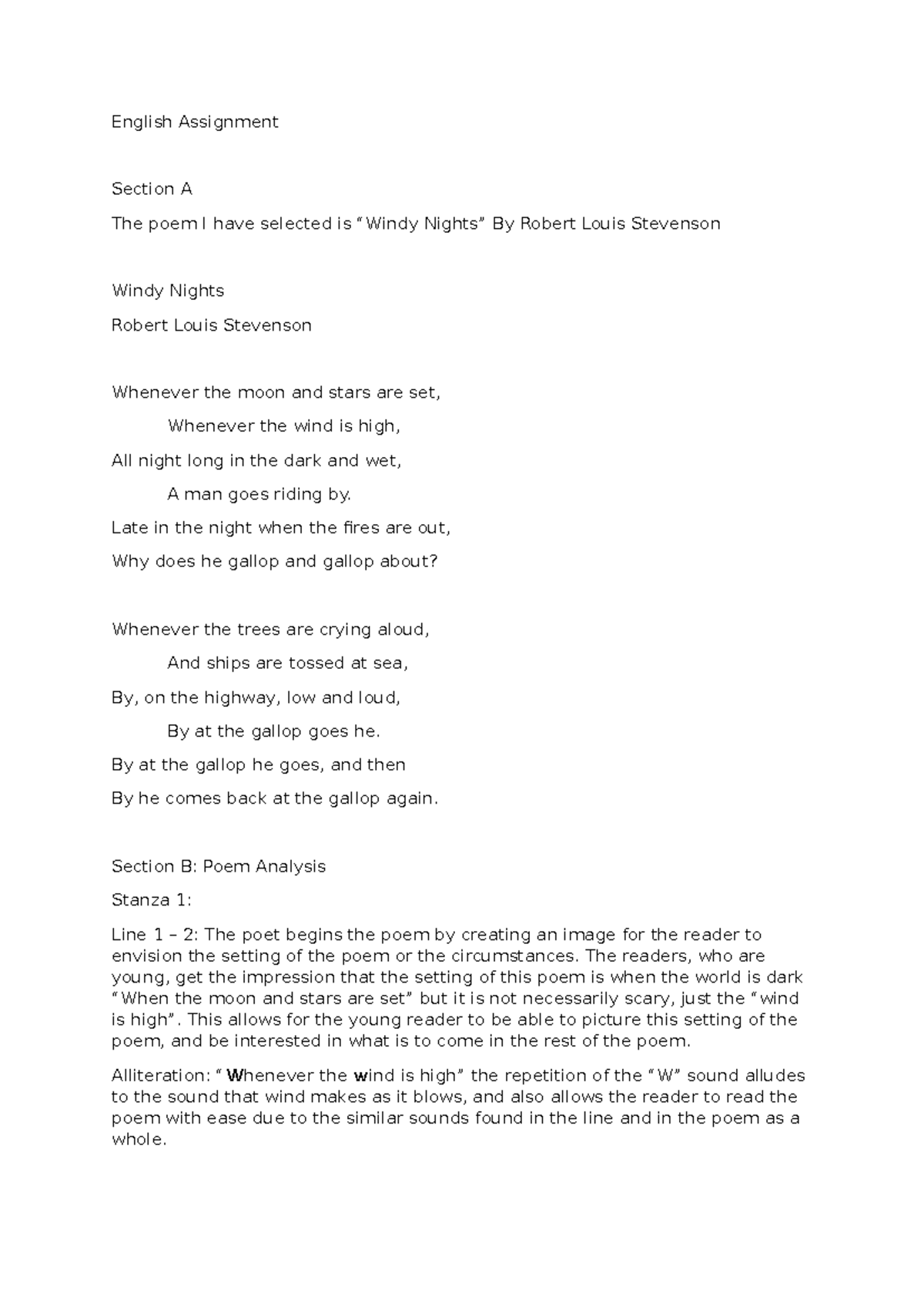 English Assignment - English Assignment Section A The poem I have ...