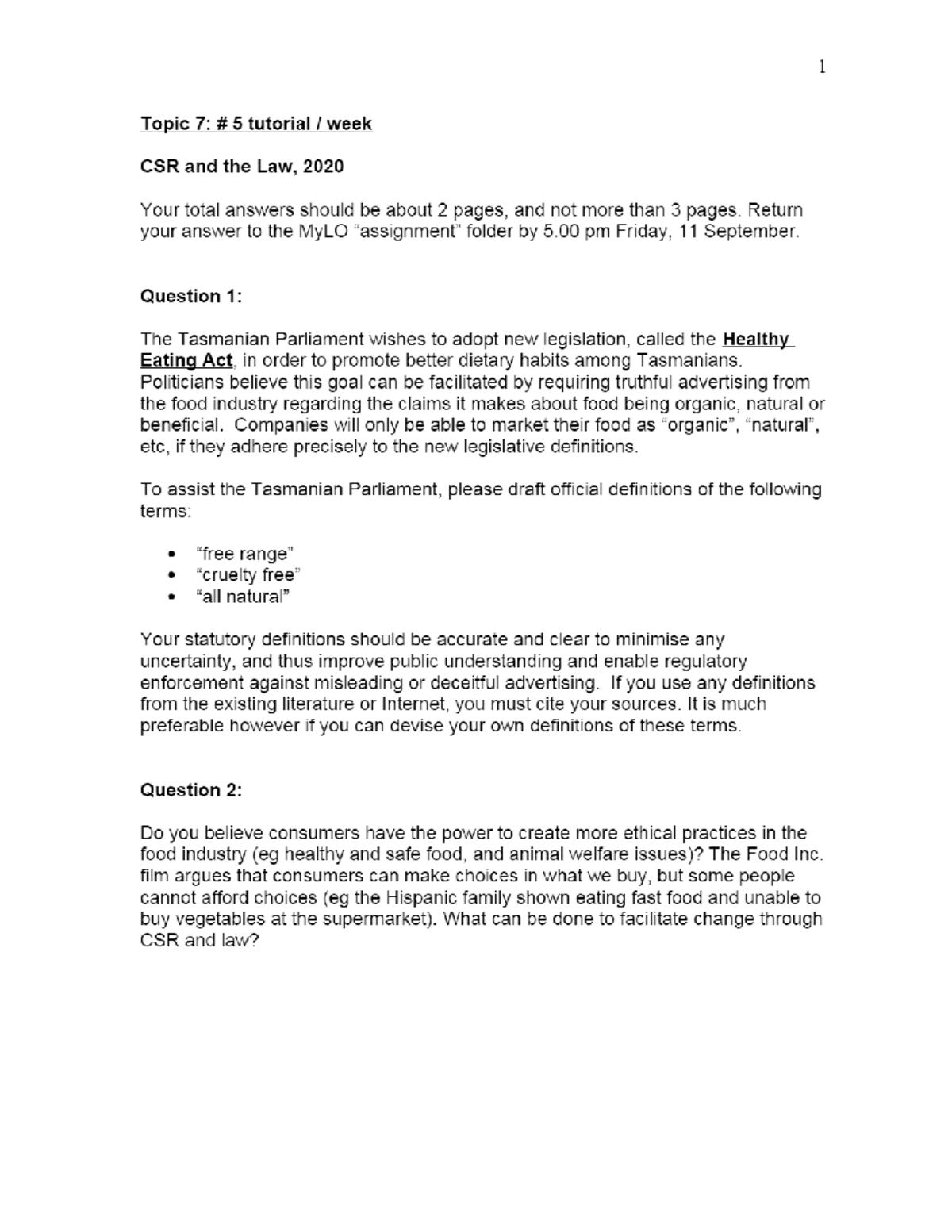 Tutorial 10 (2020) notes - LAW 2505 - Adelaide University - Studocu