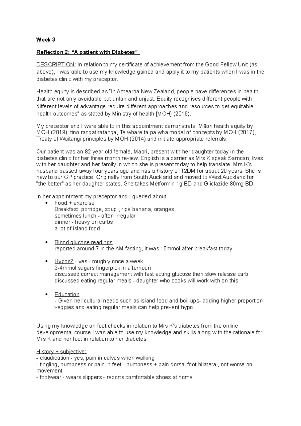Patient Reflection - Week 3 Reflection 2: “A patient with Diabetes ...