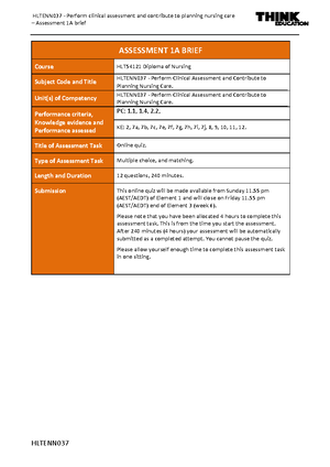 Hltenn 045-assessment 1 - HLTENN045-ASSESSEMT 1 1) a) To assist with a diagnosis of dementia in ...