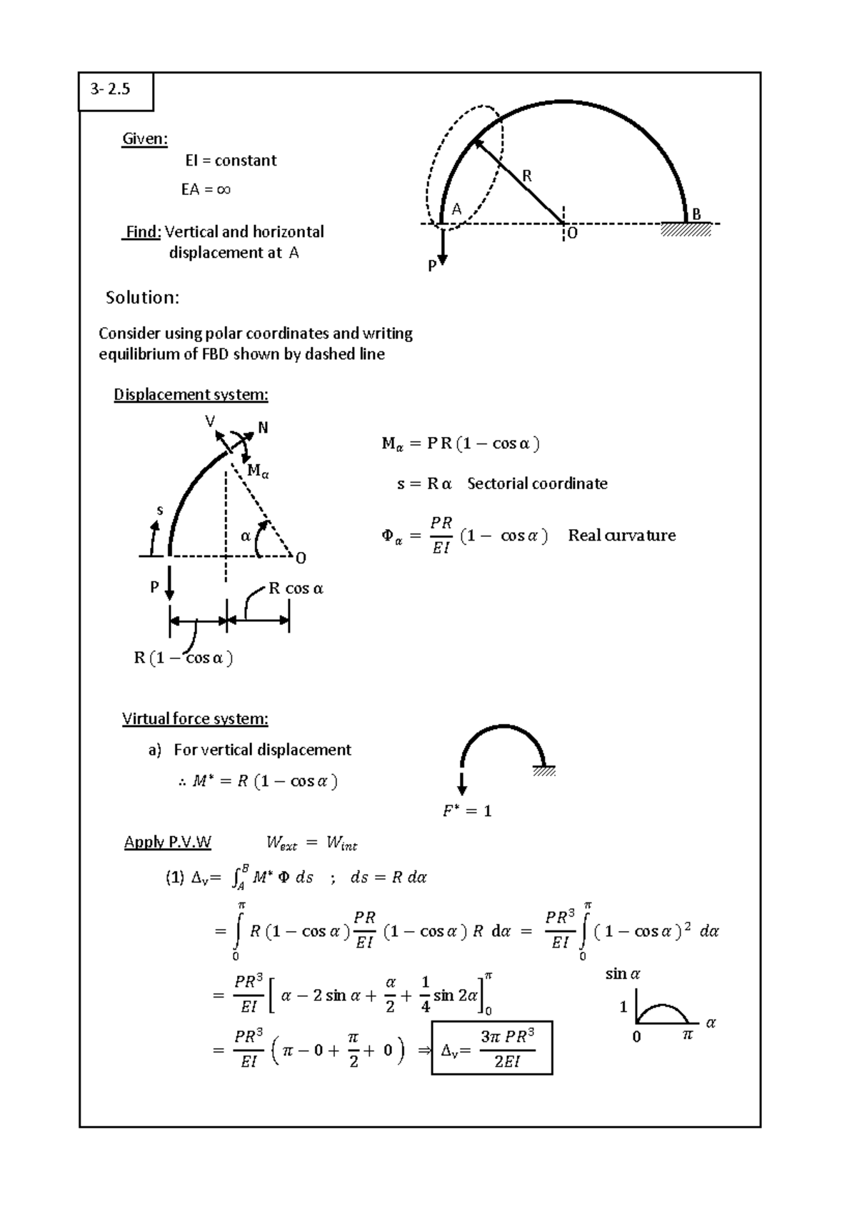 EX3-2-5Solution - Questions - 3- 2. Given: EI = constant EA = ∞ Find: Vertical and horizontal ...
