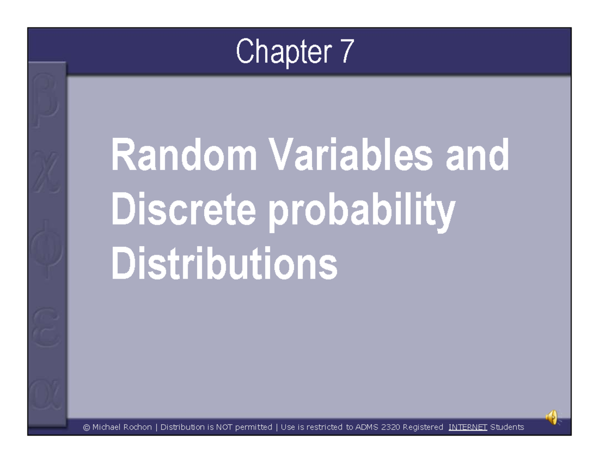 Chapter 7 11th Edition SD - 1 Slide - Random Variables and Discrete ...