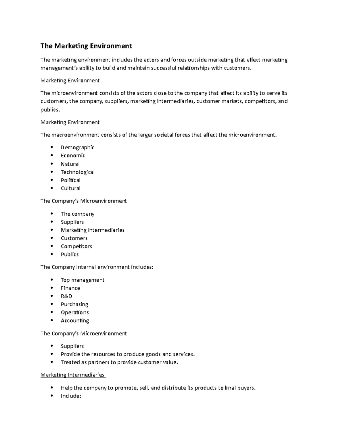 The Marketing Environment - Marketing Environment The microenvironment ...