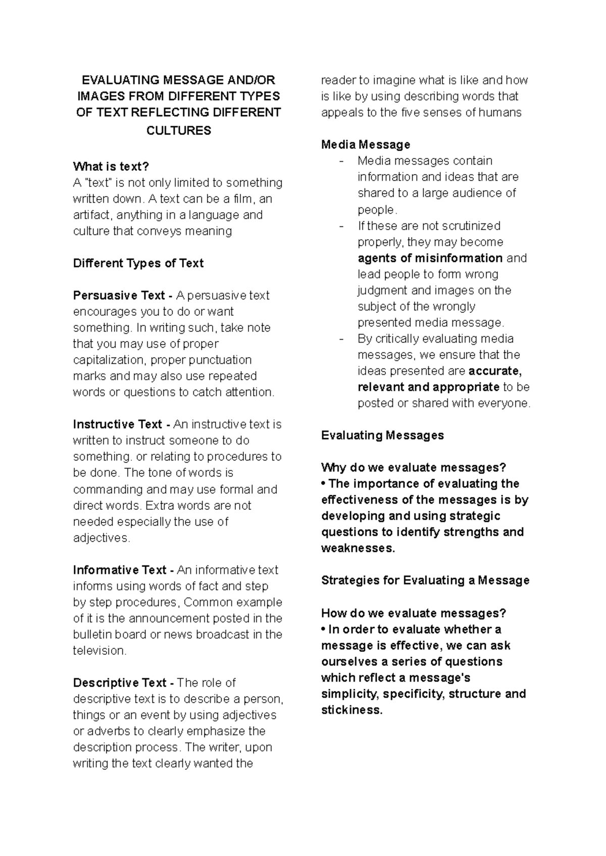 Purcomm - EVALUATING MESSAGE AND/OR IMAGES FROM DIFFERENT TYPES OF TEXT REFLECTING DIFFERENT ...