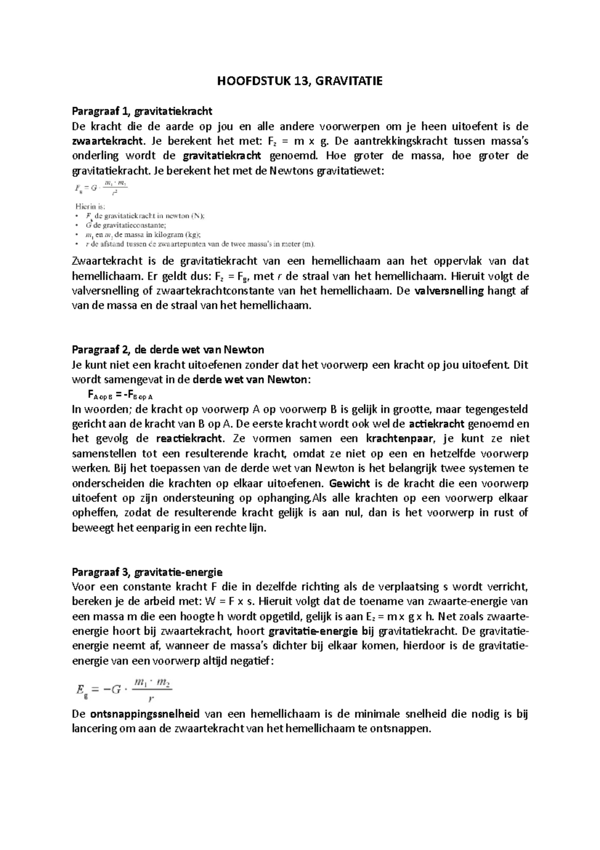 Hoofdstuk 13, gravitatie - HOOFDSTUK 13, GRAVITATIE Paragraaf 1 ...