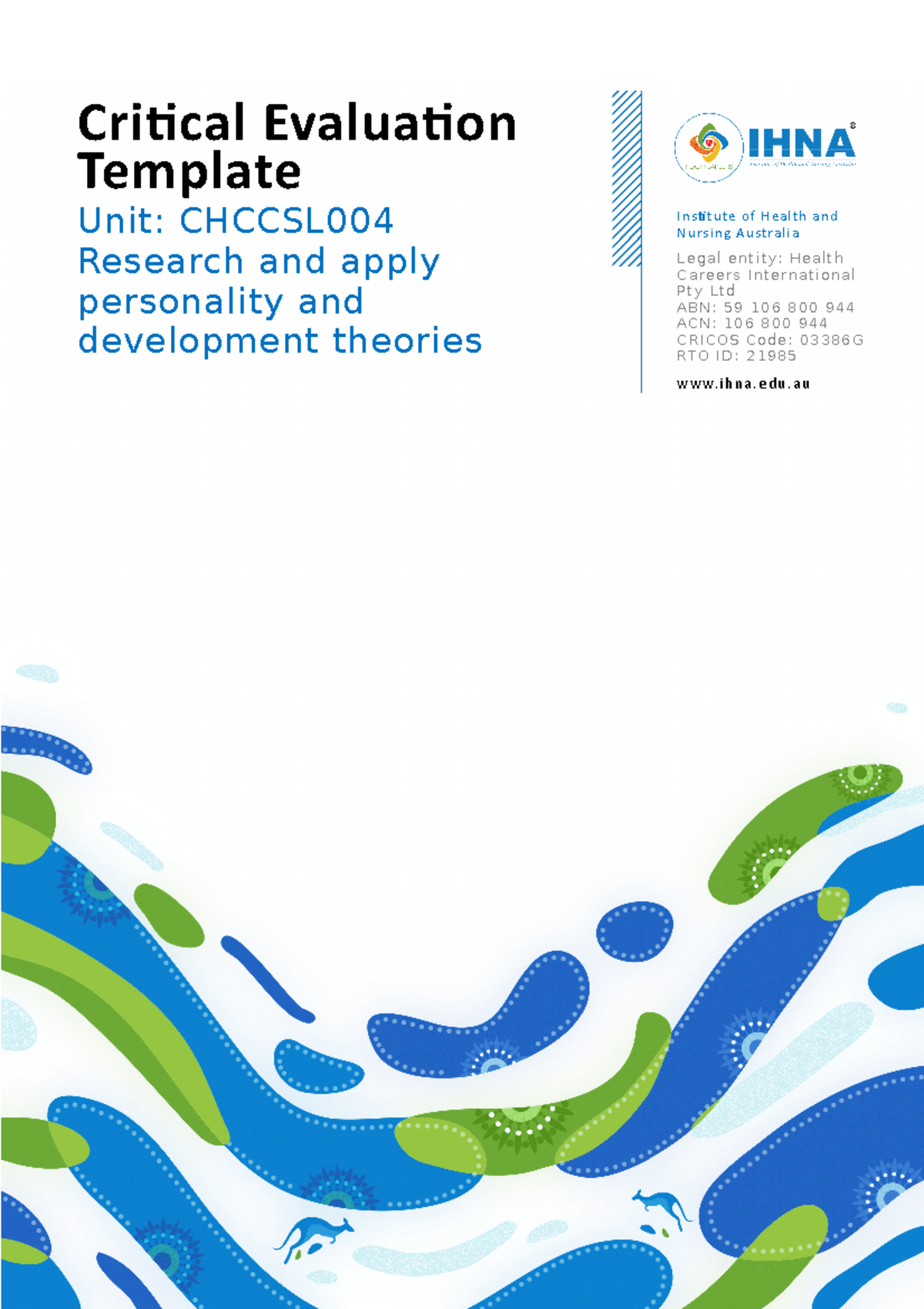 Chccsl 004 HO Critical evaluation template DCL 25-10-22 - I n sti t u ...