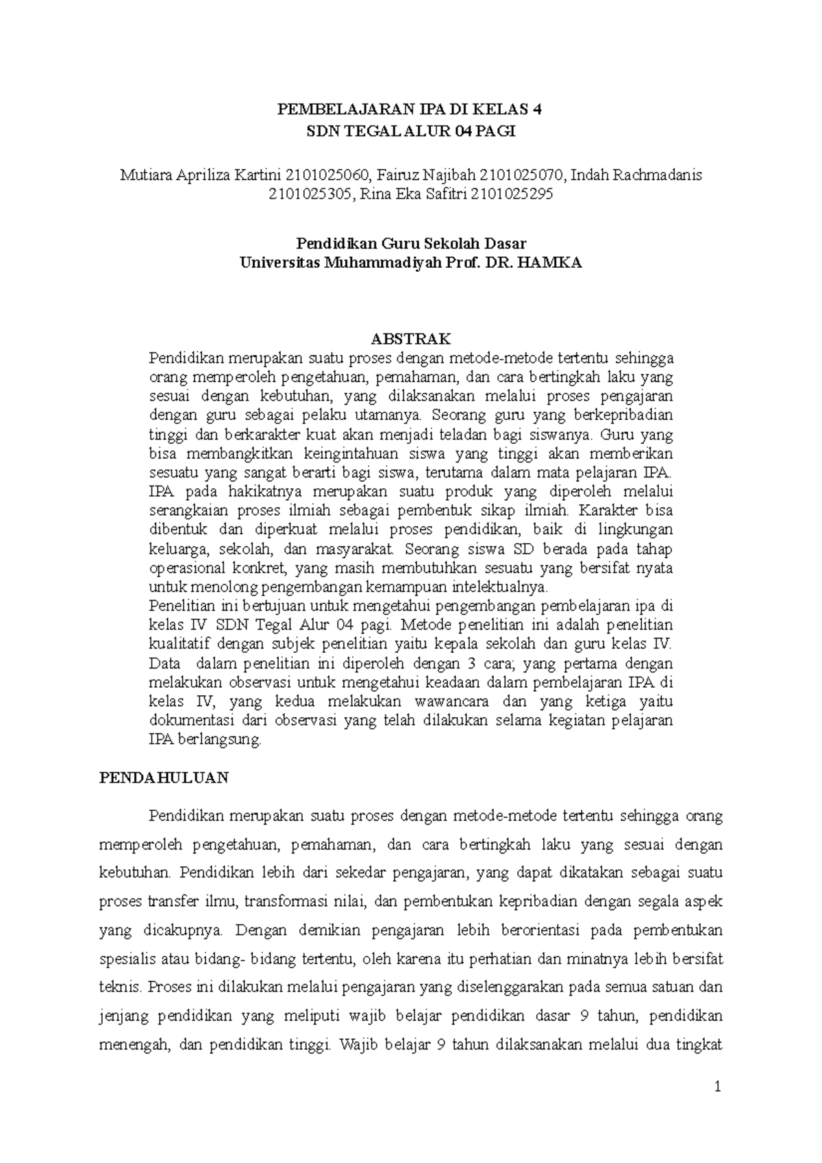 Jurnal IPA Kelompok 5 - PEMBELAJARAN IPA DI KELAS 4 SDN TEGAL ALUR 04 ...