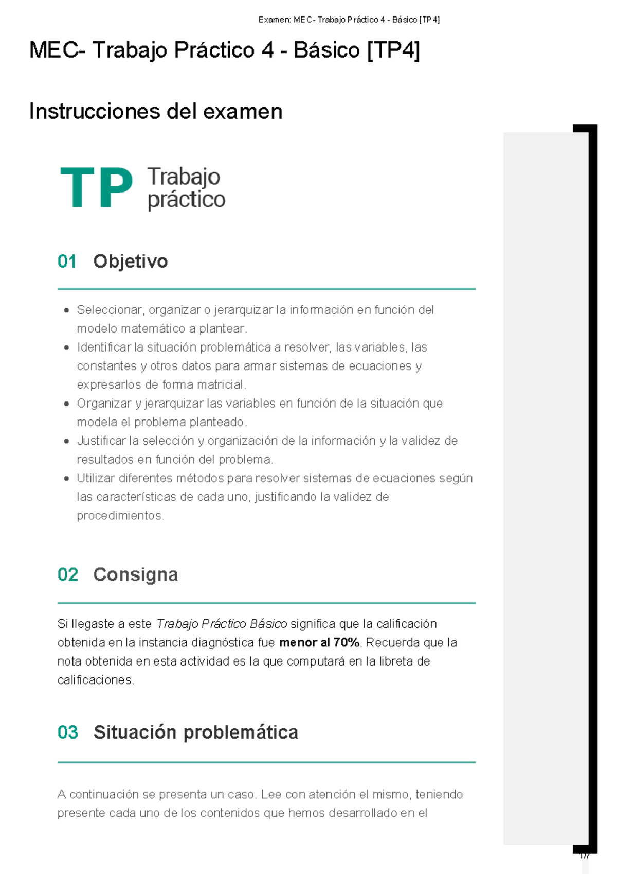 Examen MEC- Trabajo Práctico 4 - Básico [TP4] 80% - MEC- Trabajo Práctico 4 - Básico [TP4] - Studocu